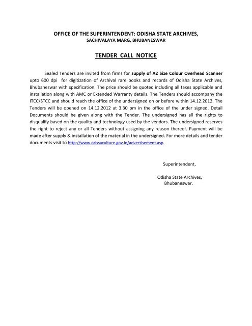 TENDER CALL NOTICE - Culture Department