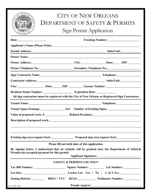 Sign Permit Application - City of New Orleans