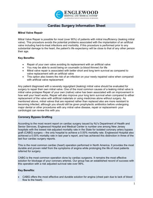 Cardiac Surgery Information Sheet - Englewood Hospital and ...