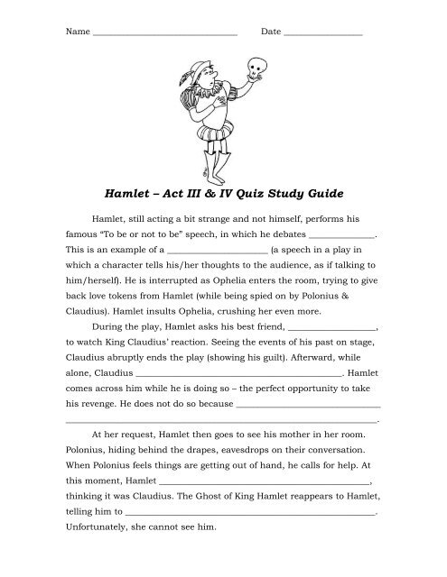 Hamlet â Act III & IV Quiz Study Guide