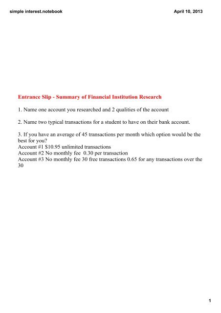 simple interest.notebook - Grade 10 Math