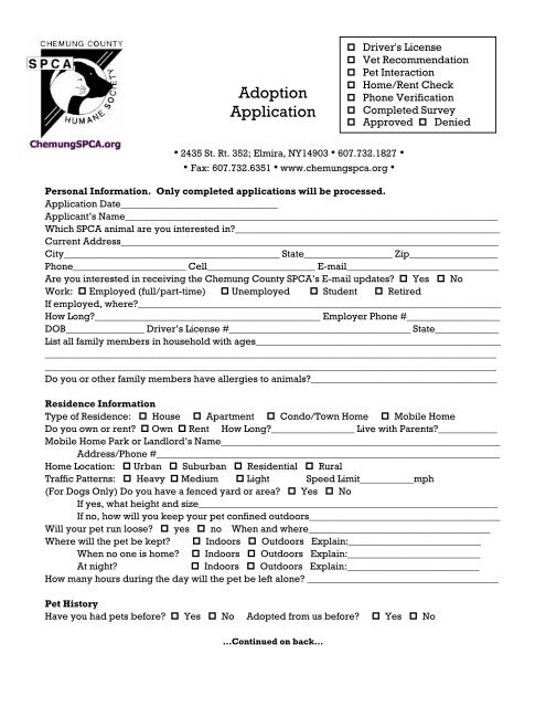 Adoption Application - Chemung County SPCA