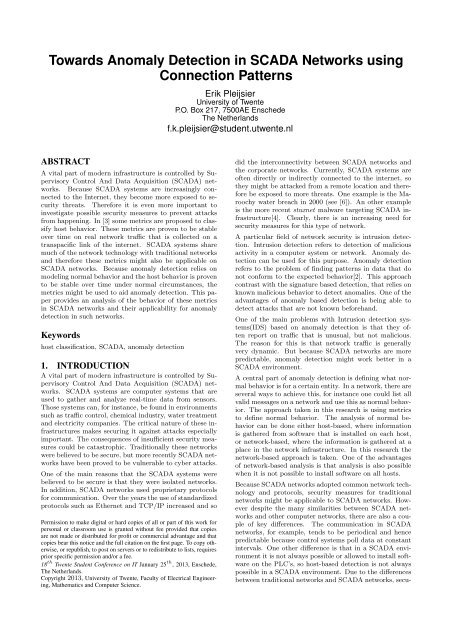 Towards Anomaly Detection In Scada Networks Using Connection