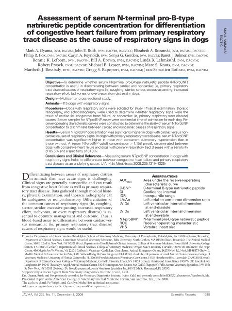 Assessment of NTproBNP Concentration in Dogs - IDEXX ...
