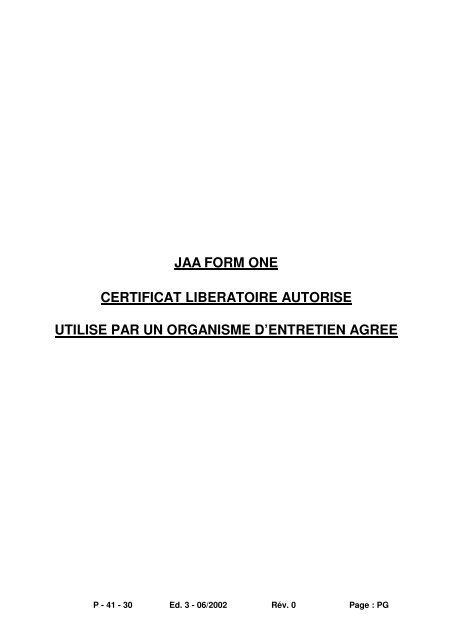 JAA FORM ONE - Consignes de NavigabilitÃ© franÃ§aises