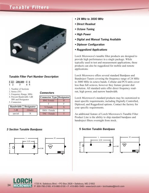 Tunable Filters - Lorch Microwave