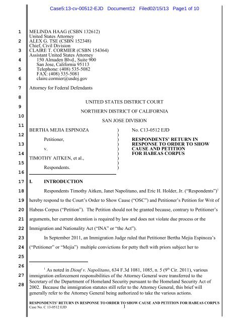 Respondents Return in Response to Order to Show Cause