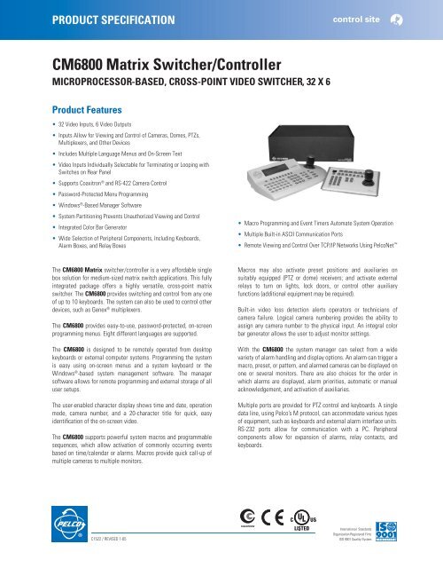 CM6800 Matrix Switcher/Controller - CCTV Center