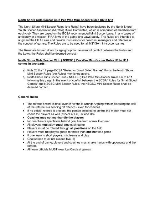NSGSC Pee Wee Mini Soccer Rules U6 to U11.pdf - North Shore ...