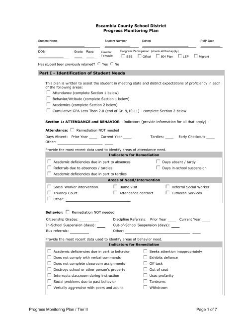 Tier II Form - Exceptional Student Education