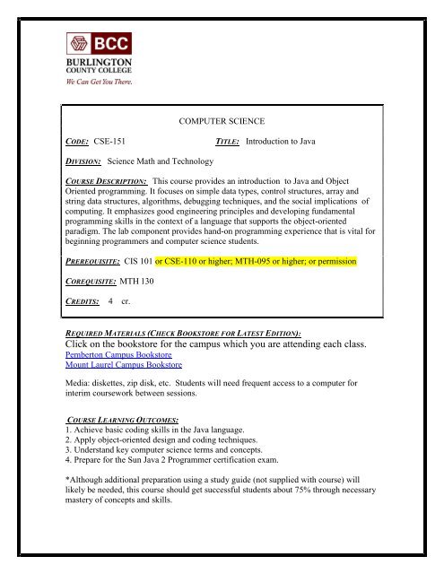 BCC Course Outline - Burlington County College