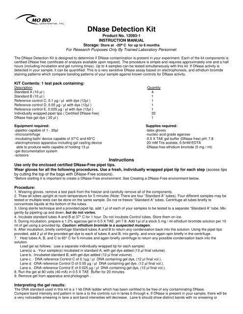 DNase Detection Kit - MO BIO Laboratories