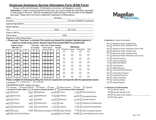 EASI Form - Magellan provider website