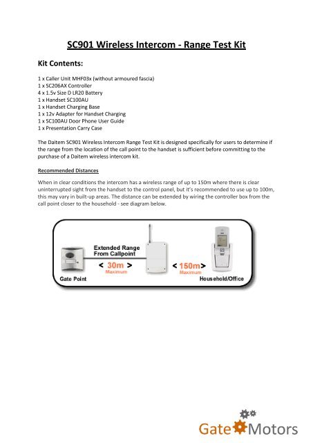 SC901 Wireless Intercom - Range Test Kit - Gate Motors