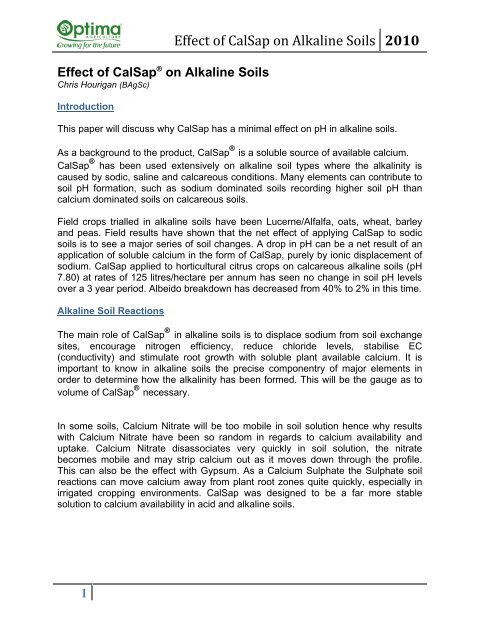Effect of CalSap on Alkaline Soils - Optima Agriculture