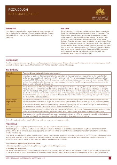PIZZA DOUGH INFORMATION SHEET