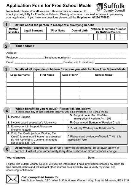 Application Form for Free School Meals
