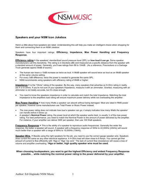 Speaker Hookup - NSM Music Inc