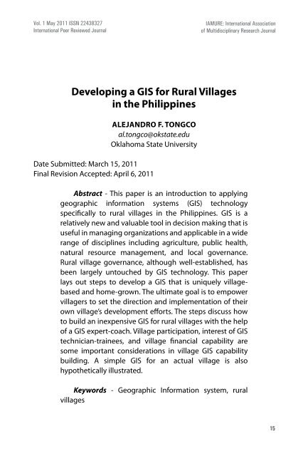 Developing a GIS for Rural Villages in the Philippines