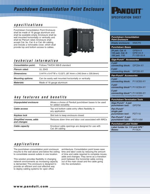 WW-RKSP49 (Punchdown Consolidation Point Enclosure ... - Panduit