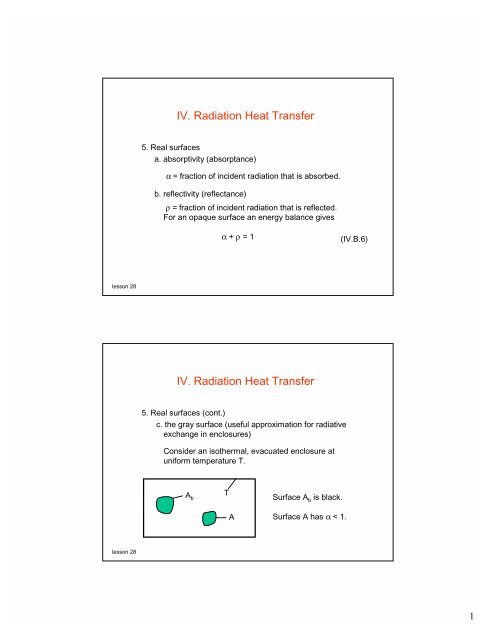 IV. Radiation Heat Transfer IV. Radiation Heat Transfer