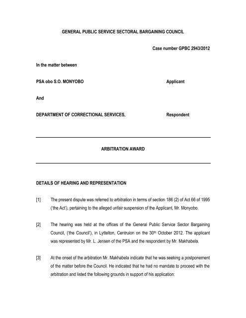 Case # GPBC 2943/2012 - GPSSBC