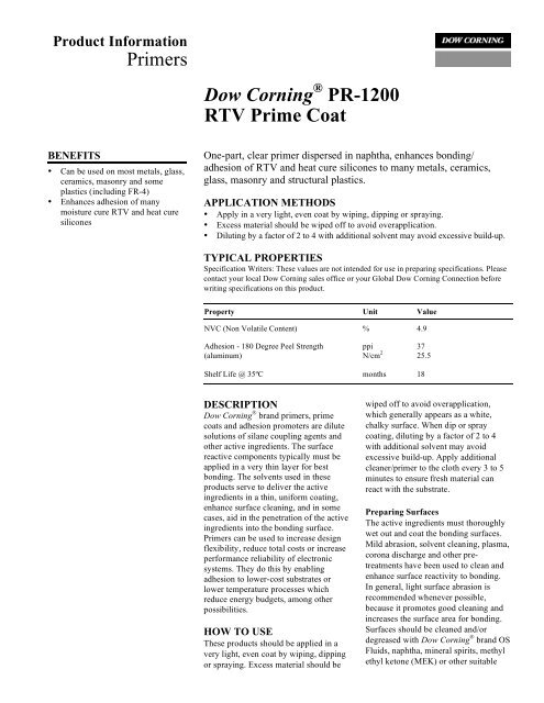 Dow CorningÂ® PR-1200 RTV Prime Coat