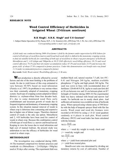 Weed Control Efficiency of Herbicides in Irrigated Wheat - Seea.org.in