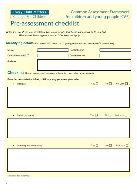 CAF Pre-Assessment Checklist - Northwards Housing