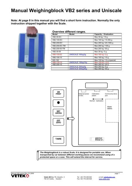 Manual Weighingblock VB2 series and Uniscale - Vetek Scales