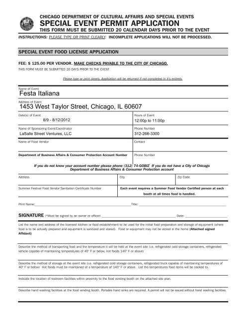 SPECIAL EVENT PERMIT APPLICATION - Home - Festa Italiana