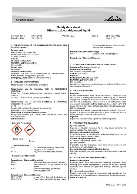 Safety data sheet Nitrous oxide, refrigerated liquid - Linde Gas