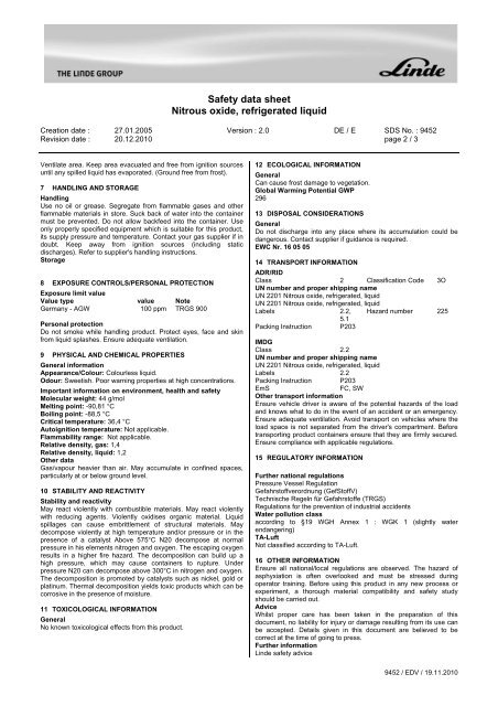 Safety data sheet Nitrous oxide, refrigerated liquid - Linde Gas