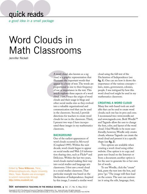 Word Clouds In The Classroom