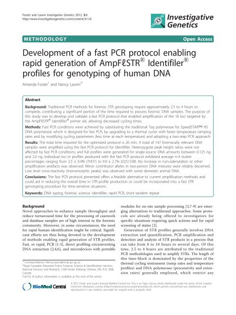 Development of a fast PCR protocol enabling rapid generation of ...