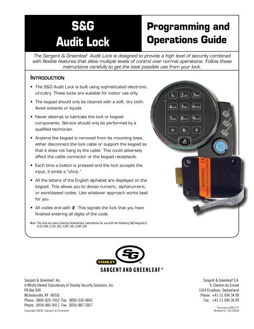 S&G Audit Lock - Sargent and Greenleaf