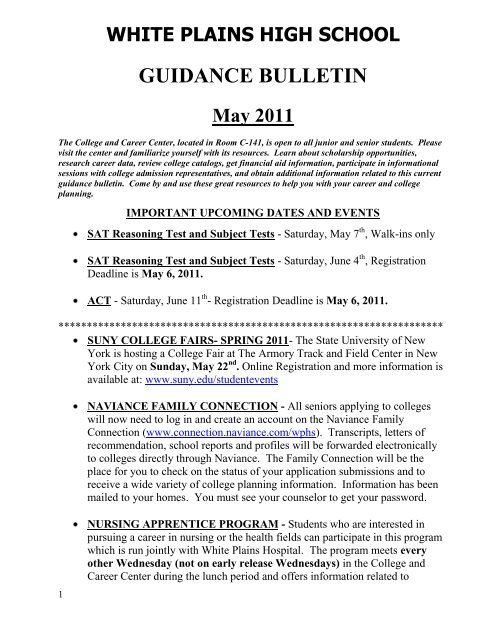 May 2011 Guidance Bulletin - White Plains Public Schools