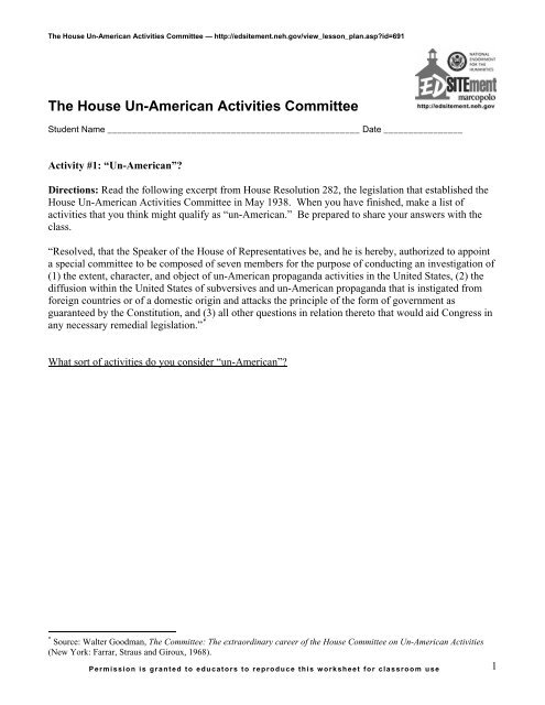 The House Un-American Activities Committee - EDSITEment