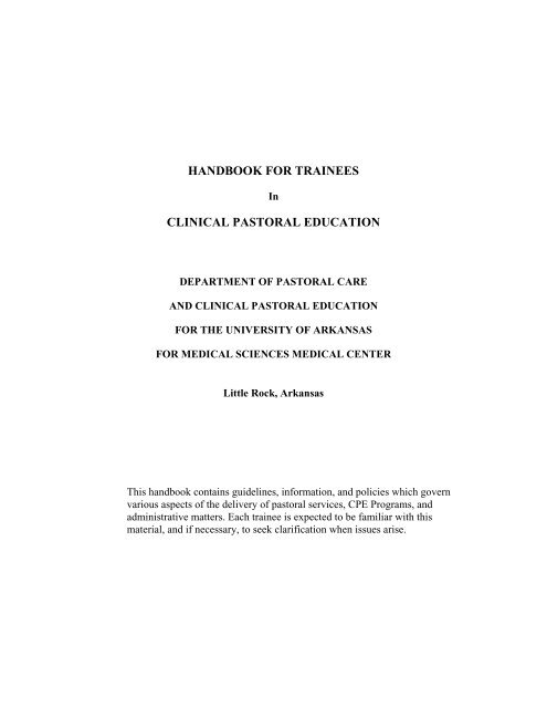 handbook for trainees clinical pastoral education - University of ...