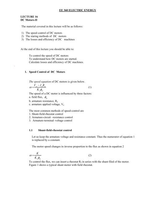Lec 16 DC Motors II(pdf) - KFUPM Open Courseware