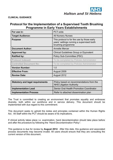 Implementation of a Supervised Tooth Brushing Programme in Early ...