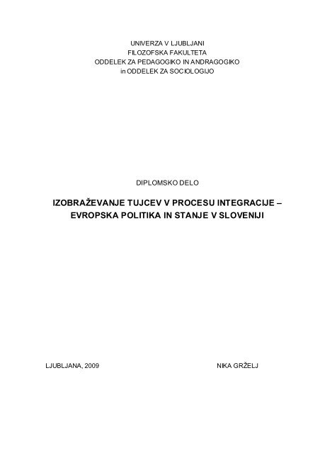 Diplomsko Delo Oddelek Za Pedagogiko In Andragogiko