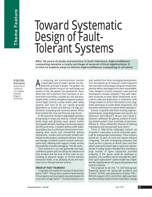Toward Systematic Design of Fault- Tolerant Systems