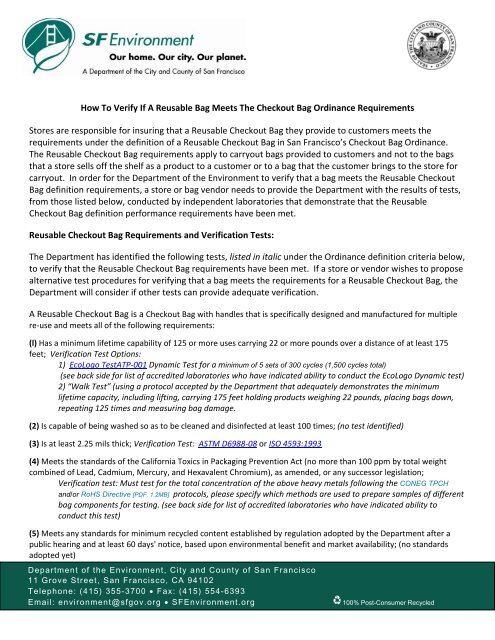 Reusable Checkout Bag Requirements and Verification Tests