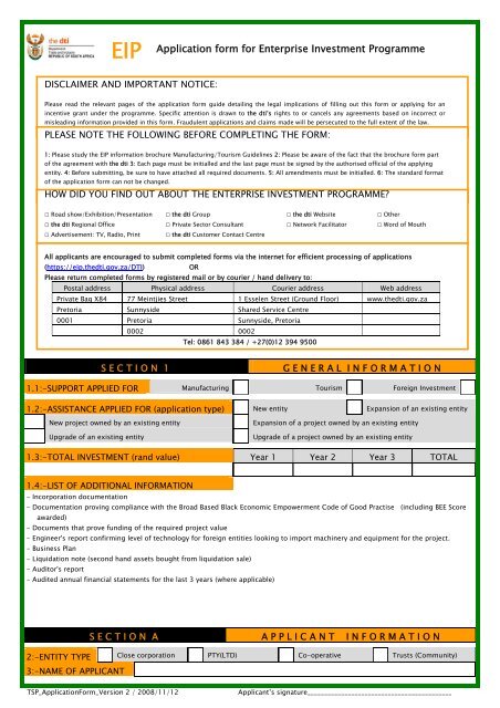EIP Application form for Enterprise Investment Programme