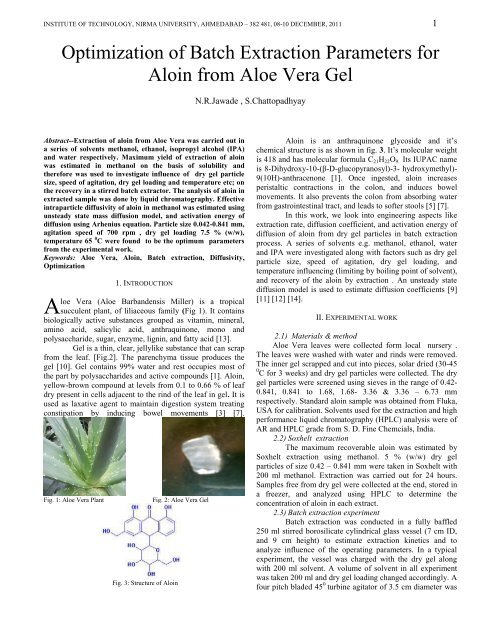 Optimization of Batch Extraction Parameters for Aloin ... - Nuicone.org Optimization of Batch Extraction Parameters for Aloin ... - Nuicone.org