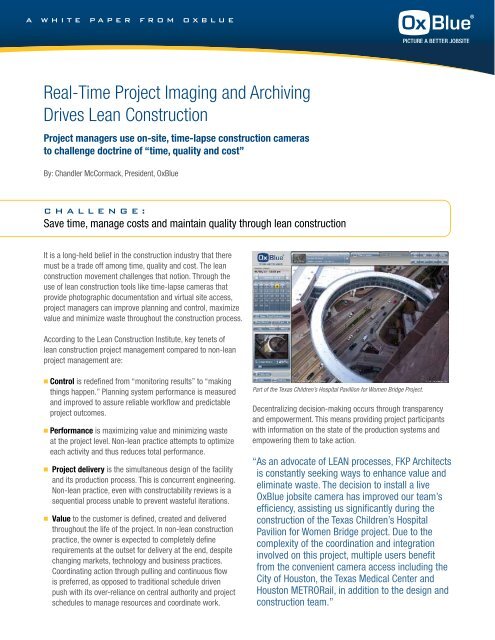 Real-Time Project Imaging and Archiving Drives Lean Construction