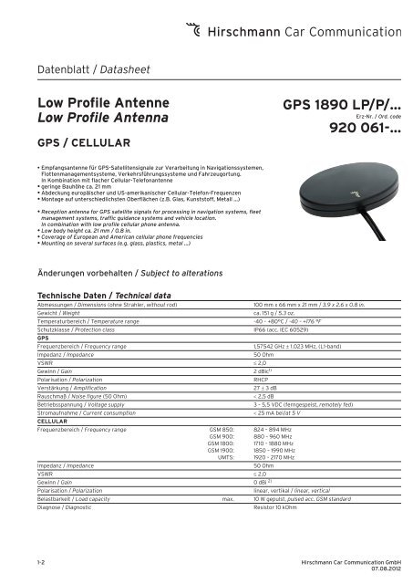 GPS 1890 LP/P - Hirschmann Car Communication