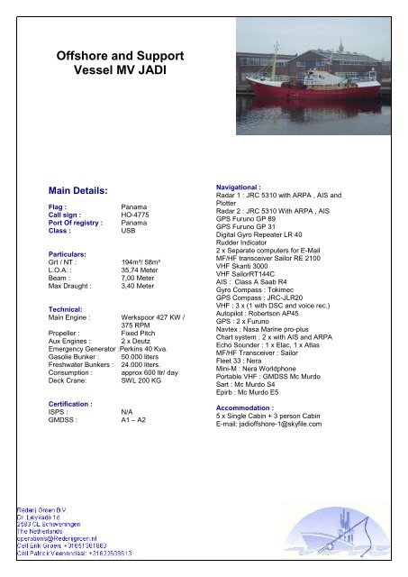 Offshore and Support Vessel MV JADI - Rederij Groen