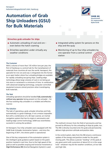 Automation of Grab Ship Unloaders (GSU) for Bulk Materials